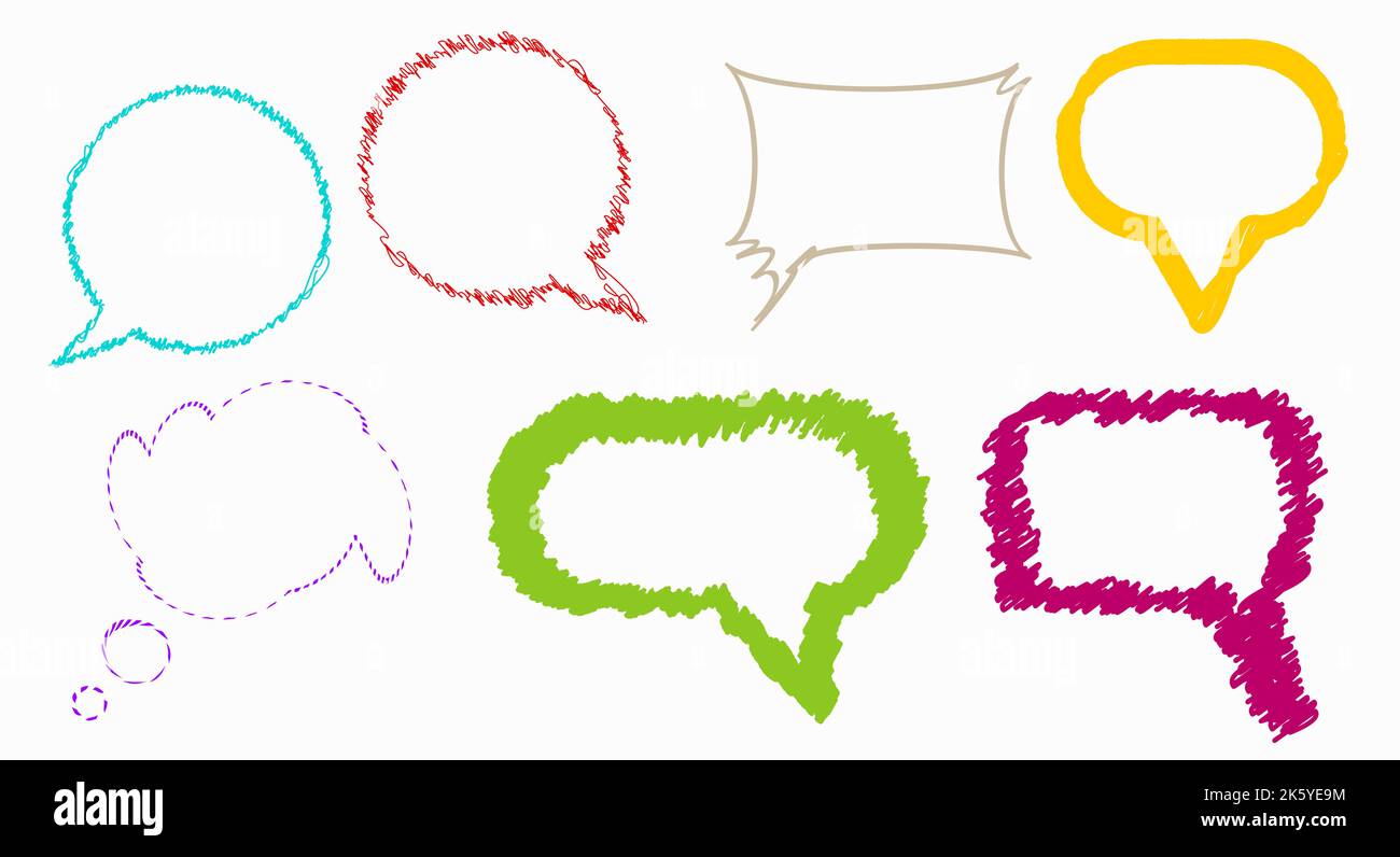 Strange doodle scribble textboxes, colored speech bubbles. Flat vector ...