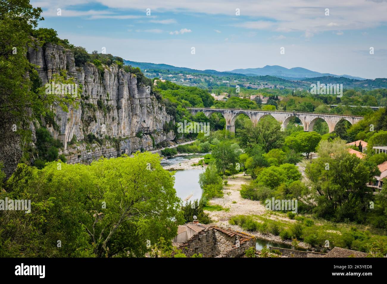 View on the Ardeche river from the village of Vogûé in the south of ...
