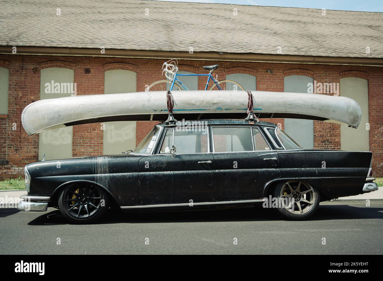 Vintage car with canoe on top, Beacon, New York Stock Photo - Alamy