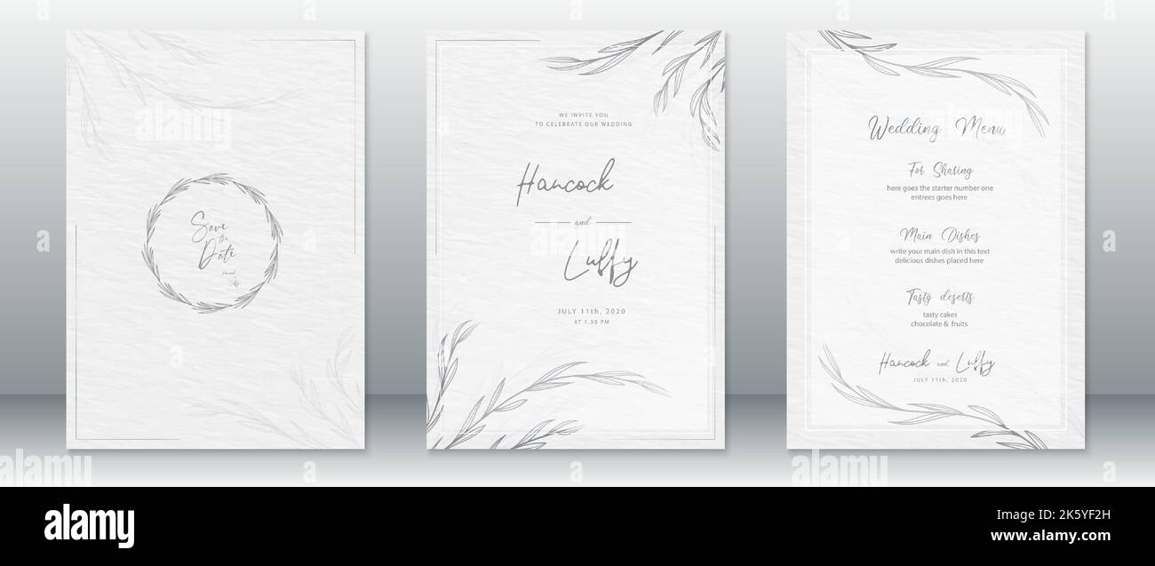 Wedding invitation card template design with natural leaf and ...