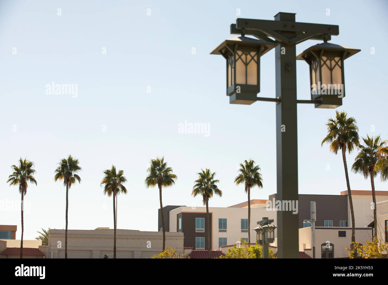 Street lamp framed view of downtown Chandler, Arizona, USA Stock Photo ...