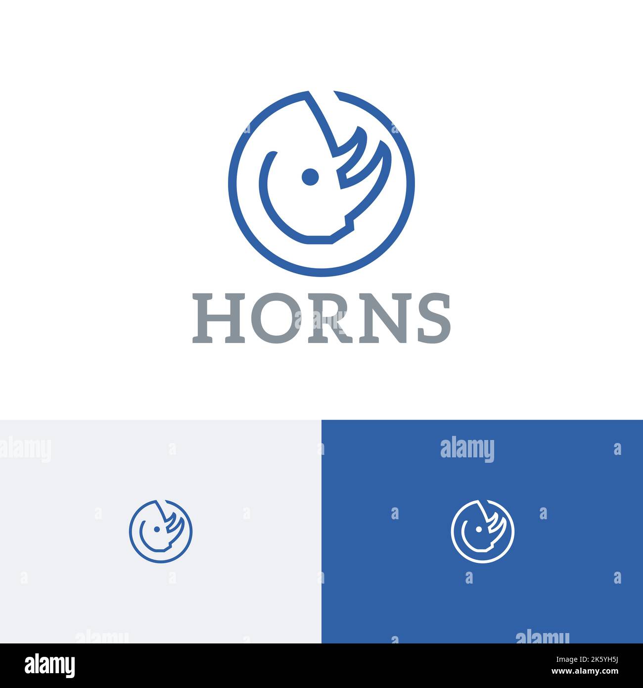 Circle Horns Rhino Rhinoceros Wild Animal Nature Monoline Logo Stock ...