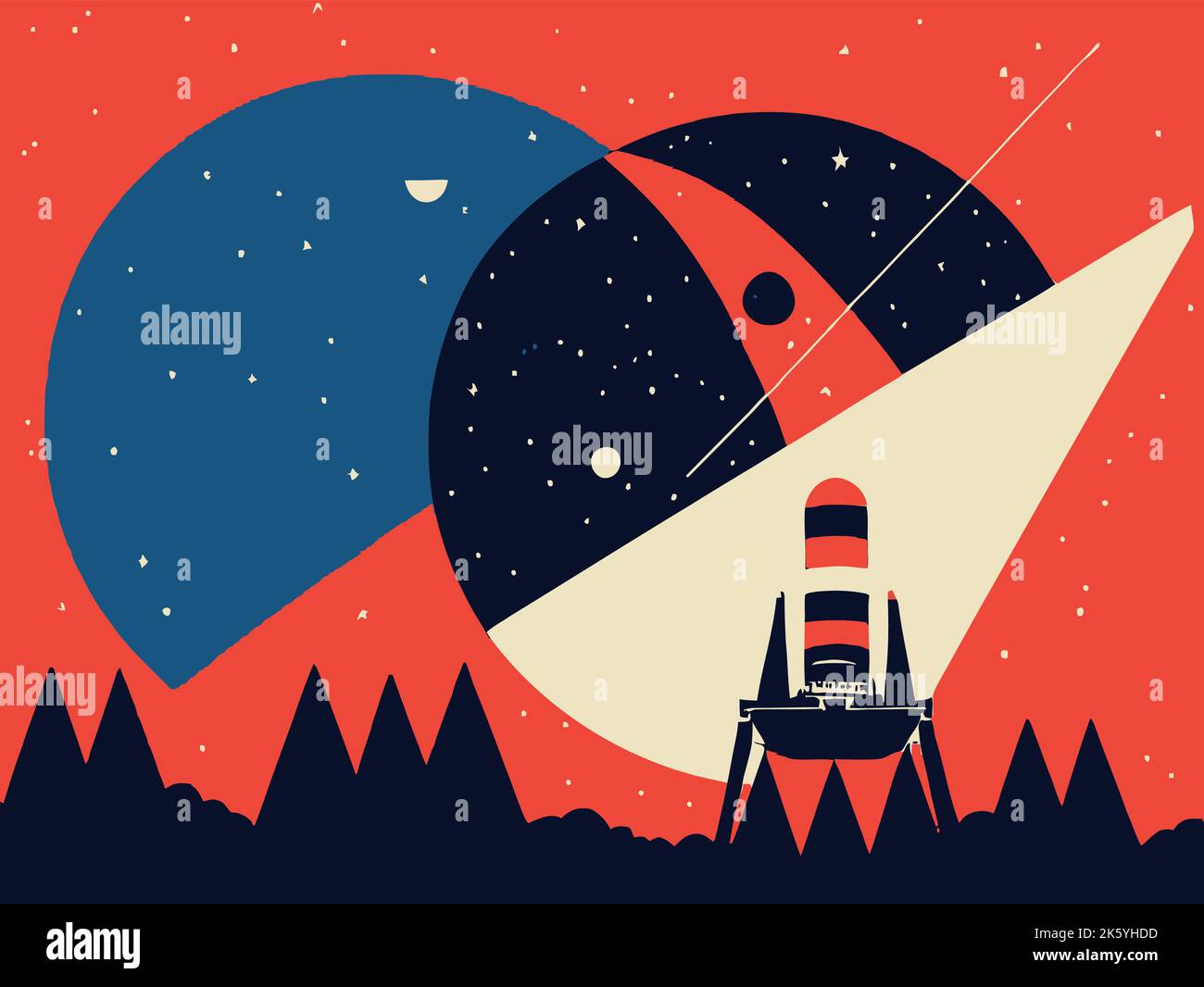 A space station with a rocket on the night sky filled with stars Stock ...