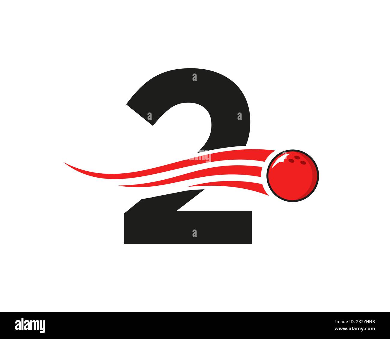 Letter 2 Bowling Logo. Bowling Ball Symbol With Red Moving Ball Vector ...