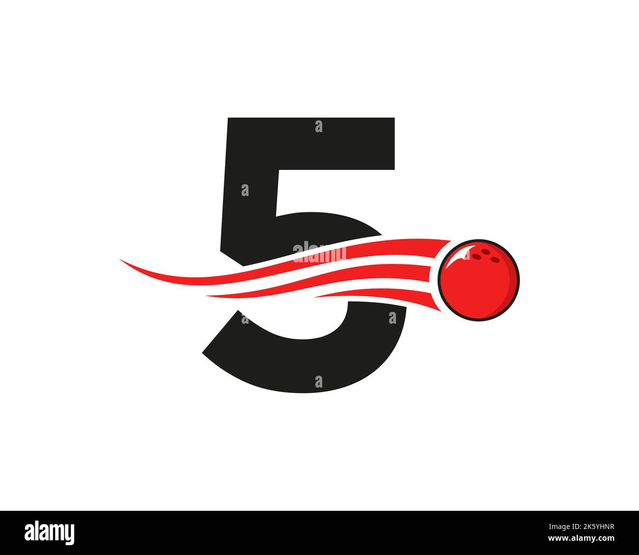 Letter 5 Bowling Logo. Bowling Ball Symbol With Red Moving Ball Vector ...