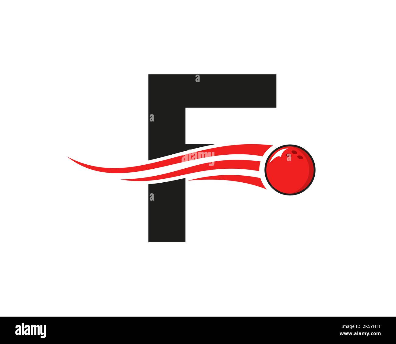 Letter F Bowling Logo. Bowling Ball Symbol With Red Moving Ball Vector ...