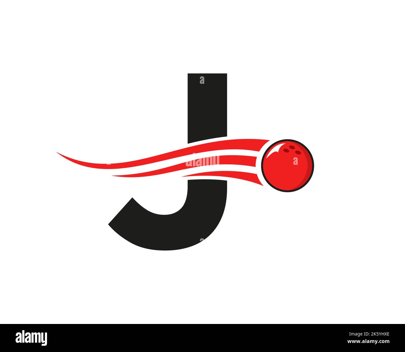 Letter J Bowling Logo. Bowling Ball Symbol With Red Moving Ball Vector ...
