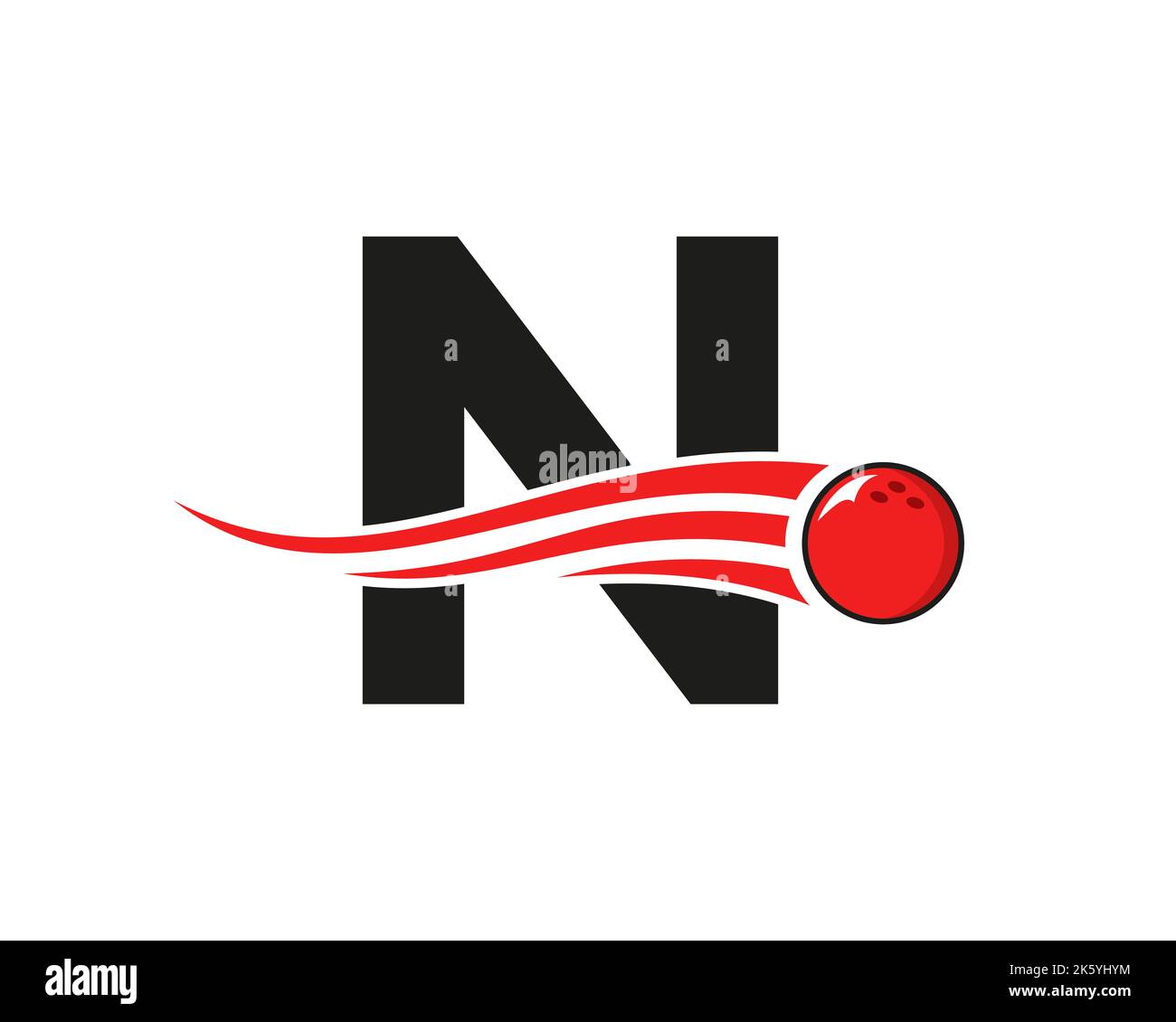 Letter N Bowling Logo. Bowling Ball Symbol With Red Moving Ball Vector ...