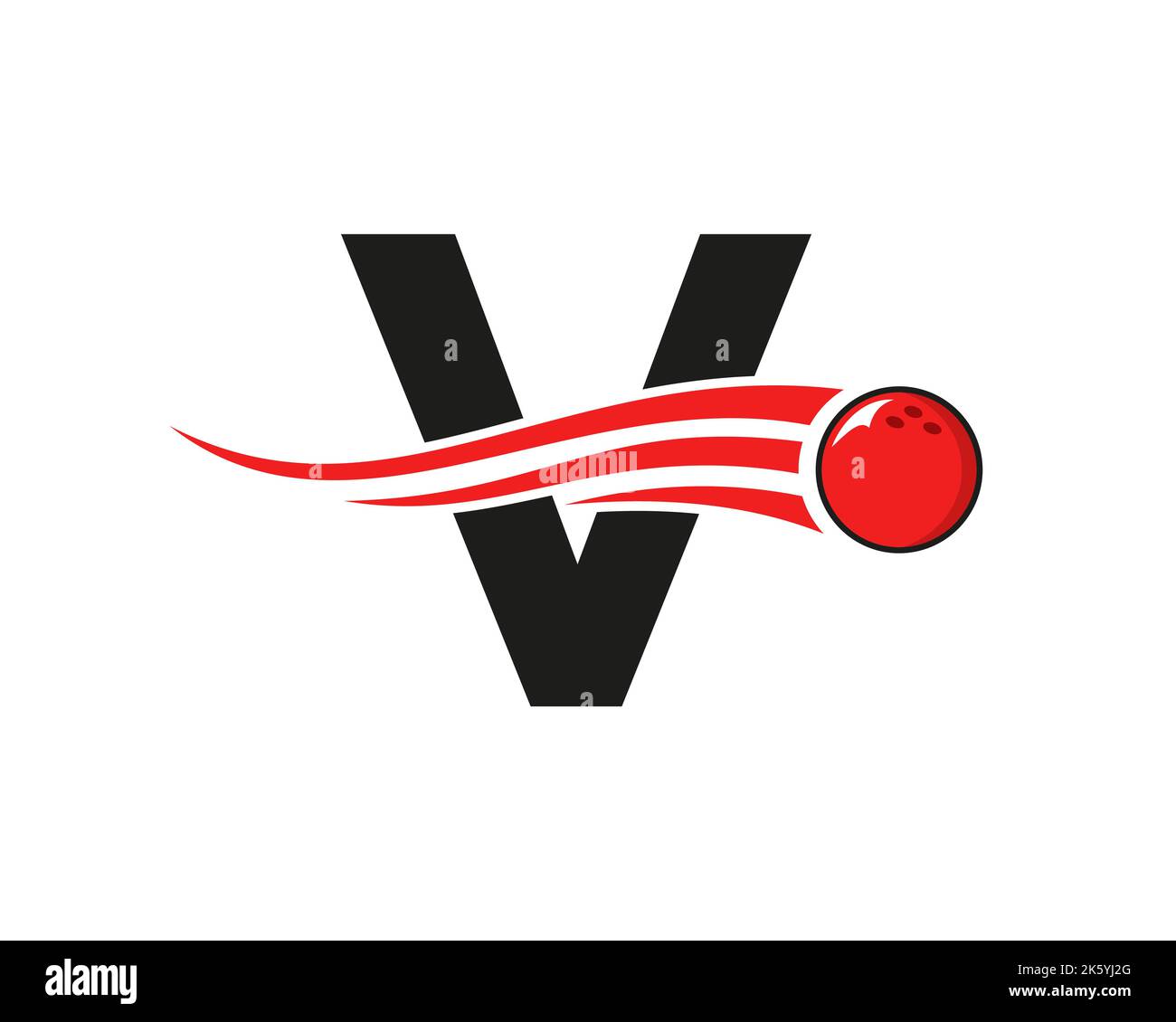 Letter V Bowling Logo. Bowling Ball Symbol With Red Moving Ball Vector ...