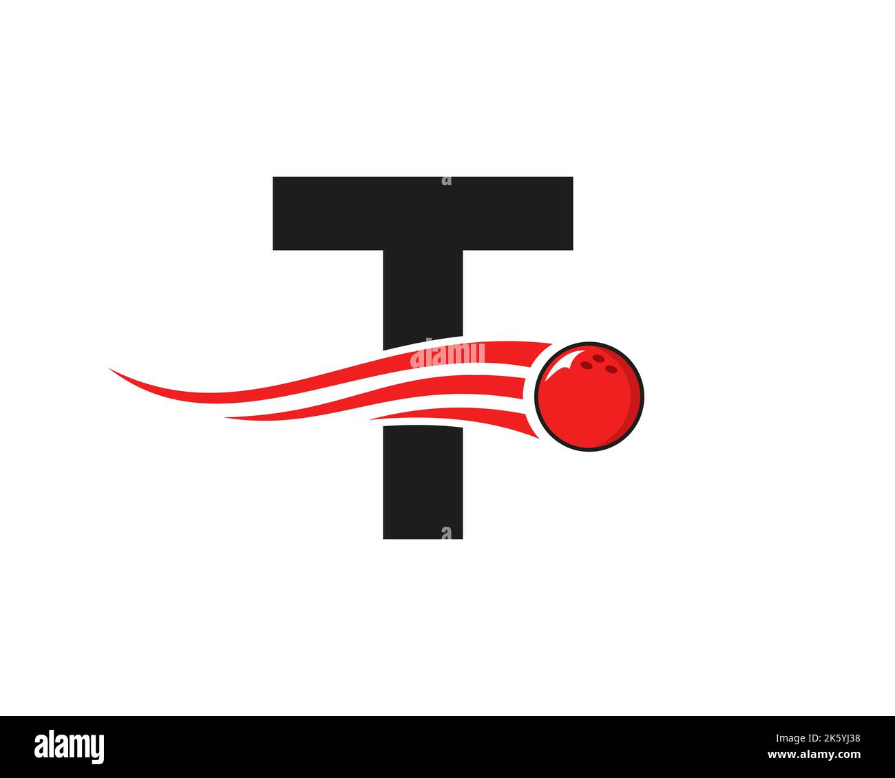 Letter T Bowling Logo. Bowling Ball Symbol With Red Moving Ball Vector ...
