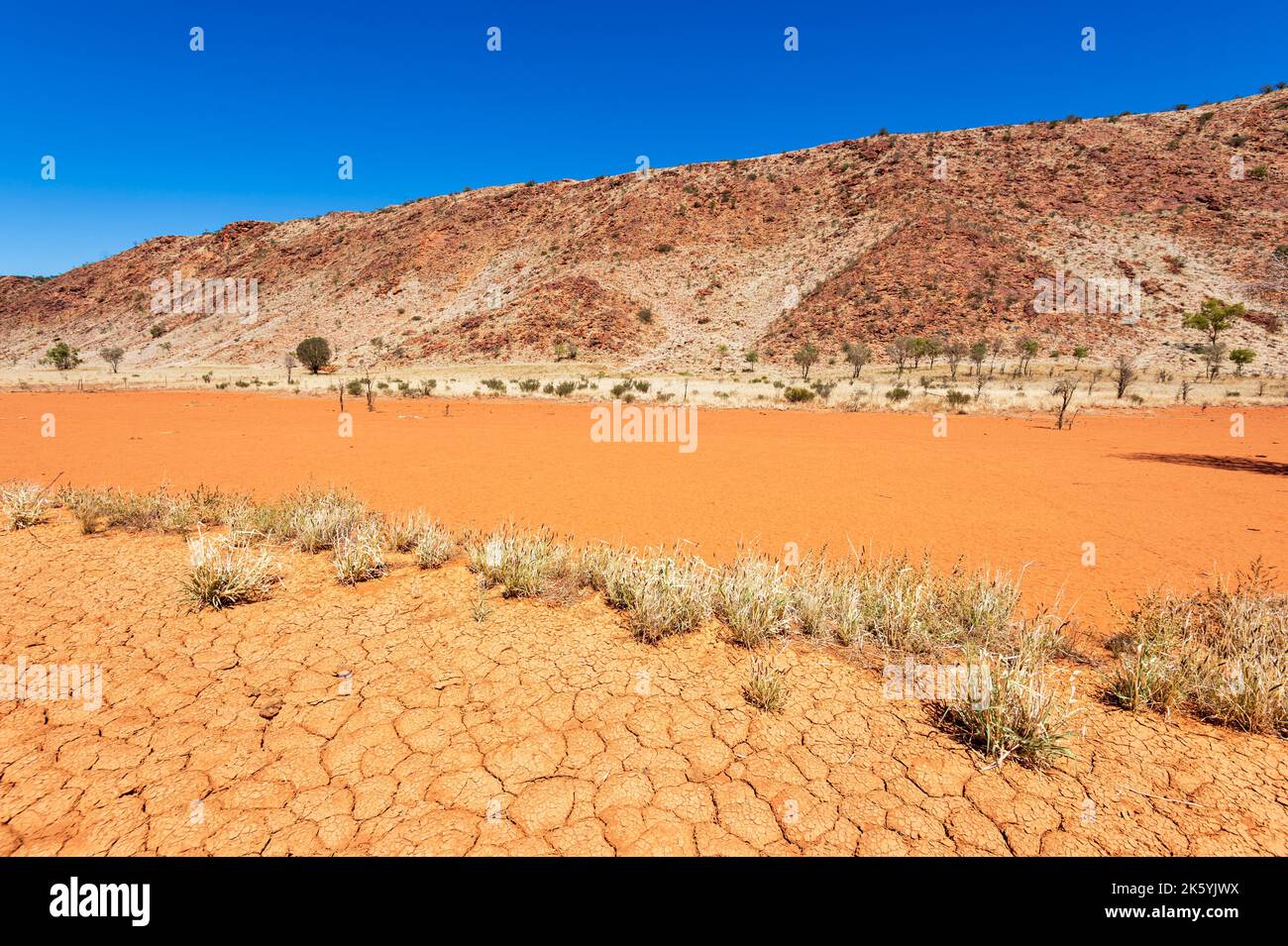 Scenic view of the Arookara Range with dried mud in the Simpson Desert ...