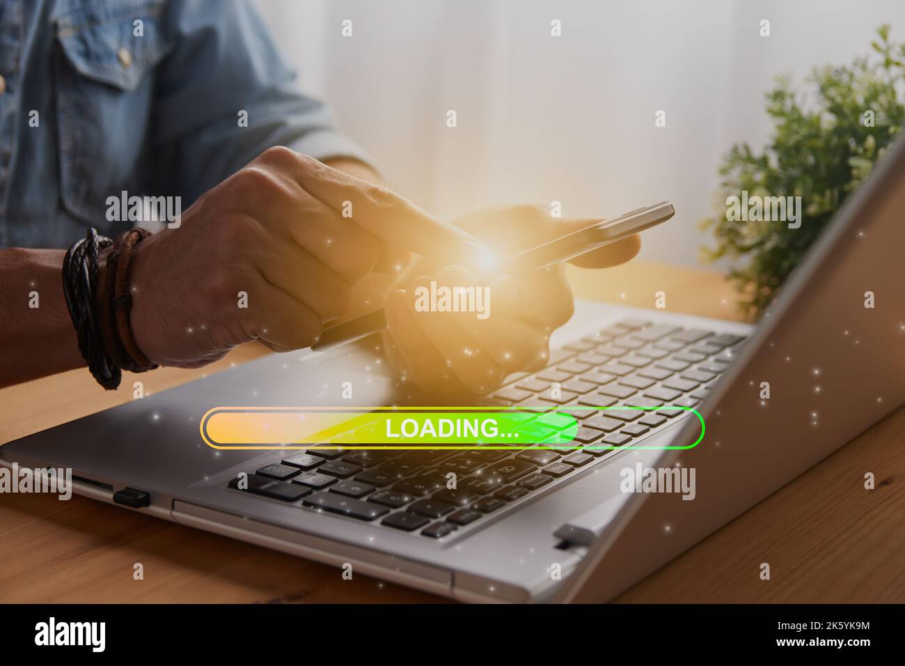 Casual Businessman Touching Mobile Phone or Smart Phone and Yellow ...