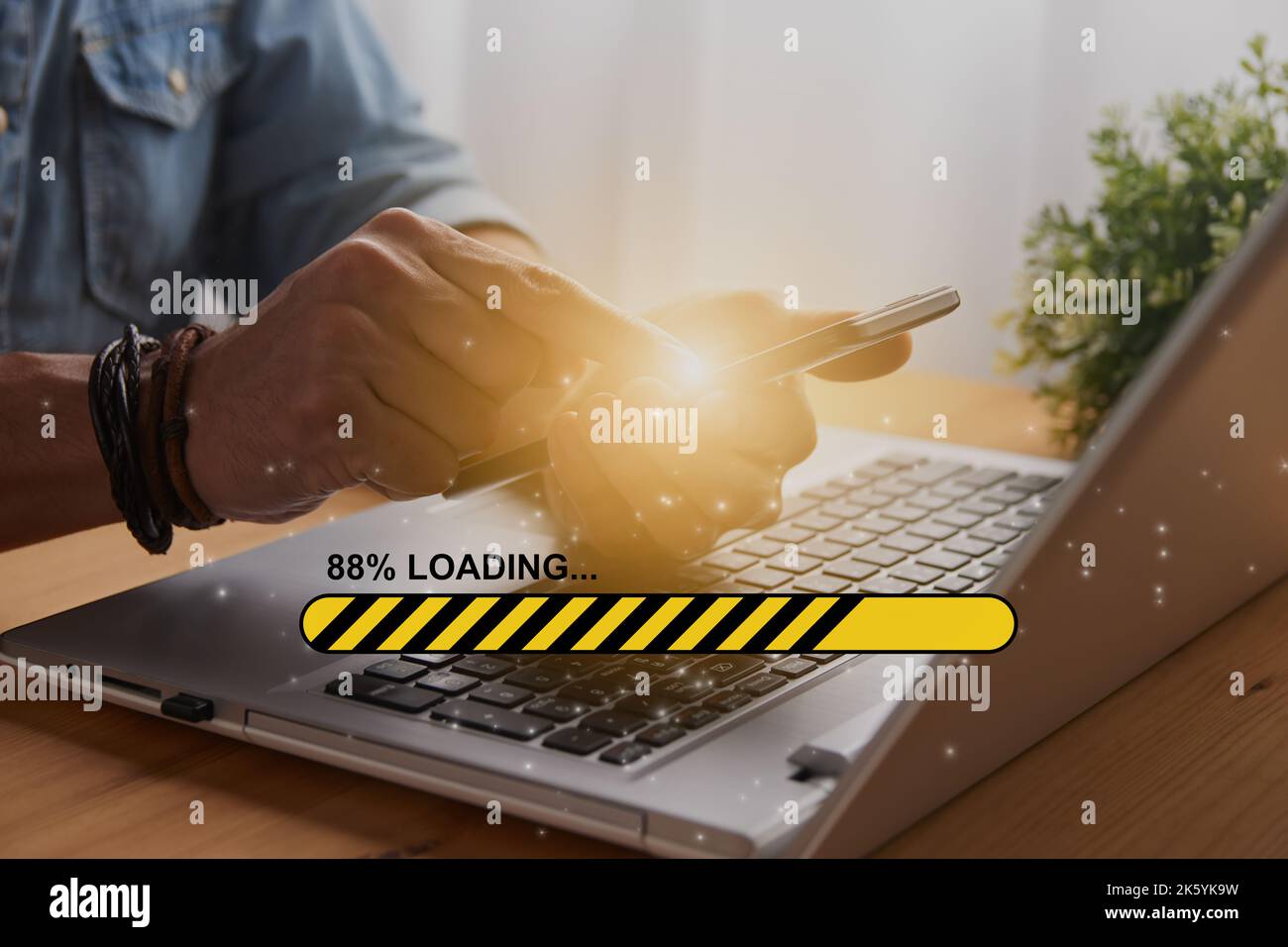 Casual Businessman Touching Mobile Phone or Smart Phone and Black Strip ...