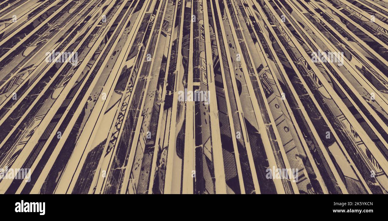 Old comic books stacked in a pile creates an abstract background ...