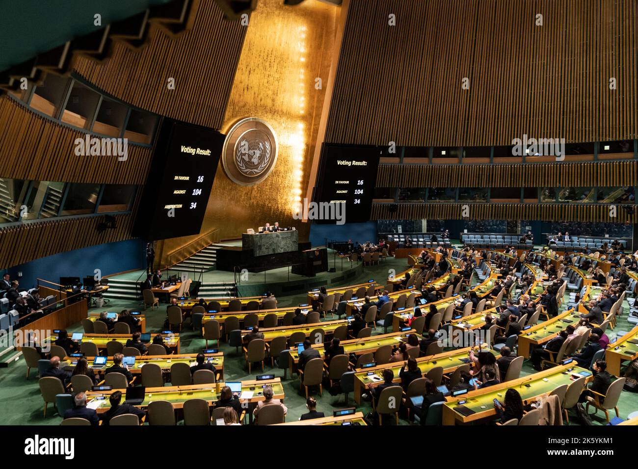 Results of procedural vote to reject Russian objection displayed on ...