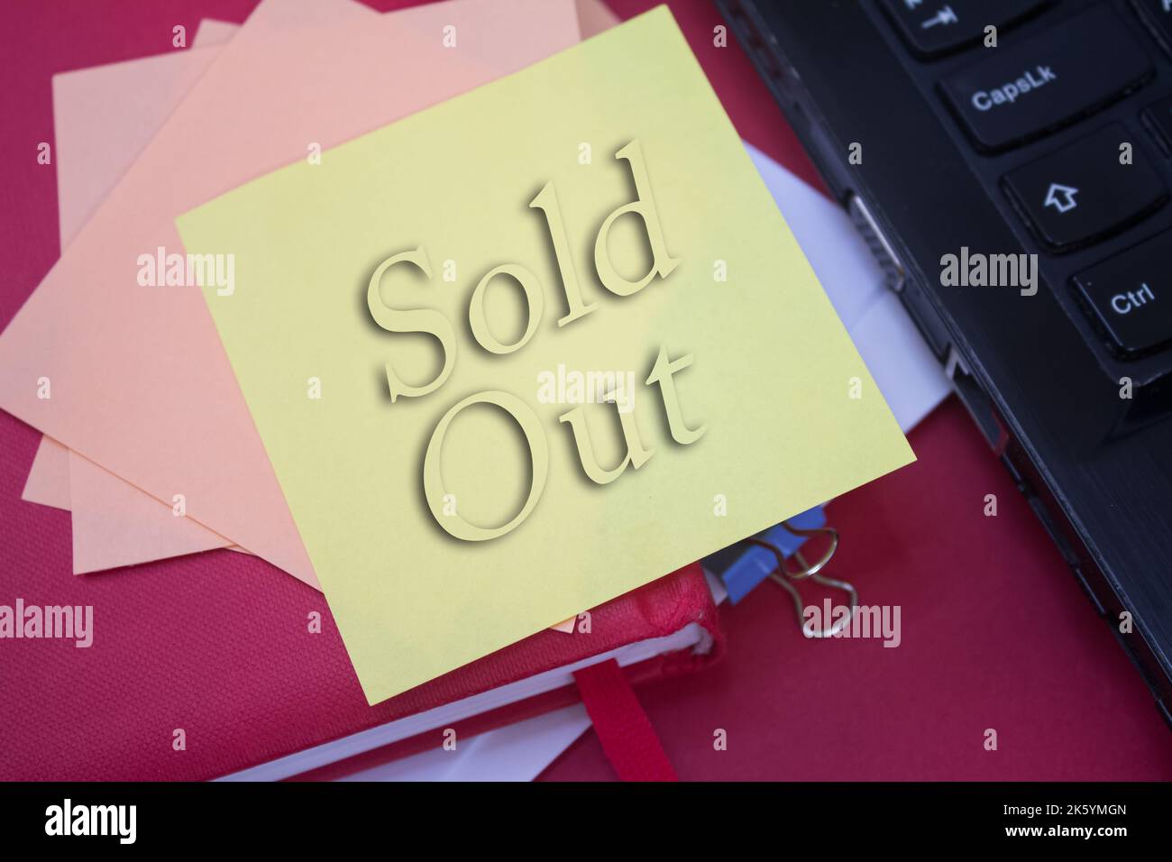 Sold Out. Text on adhesive note paper. Event, celebration reminder ...