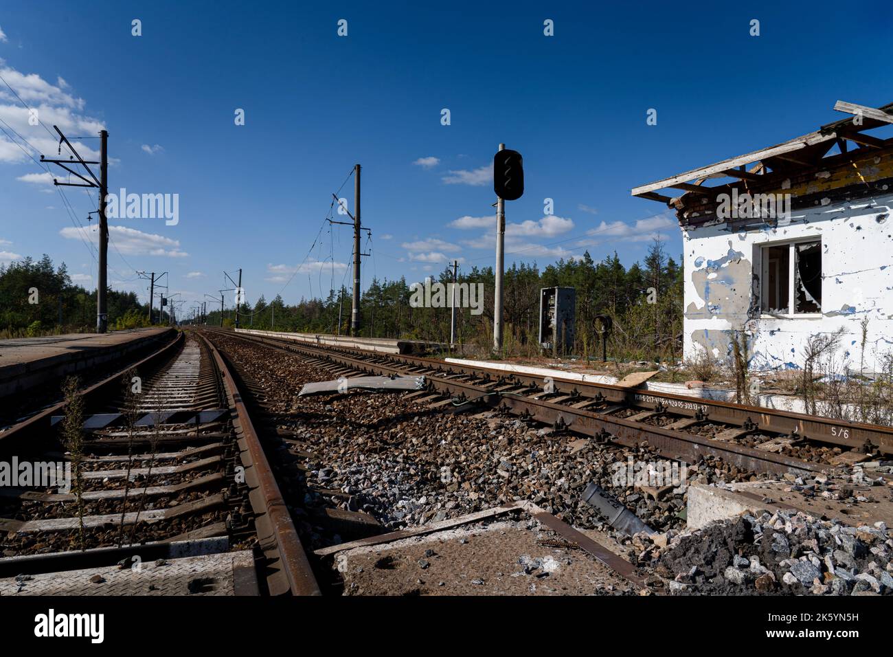 October 8, 2022, Ukraine: Destroyed railroad seen near Yampil, a ...
