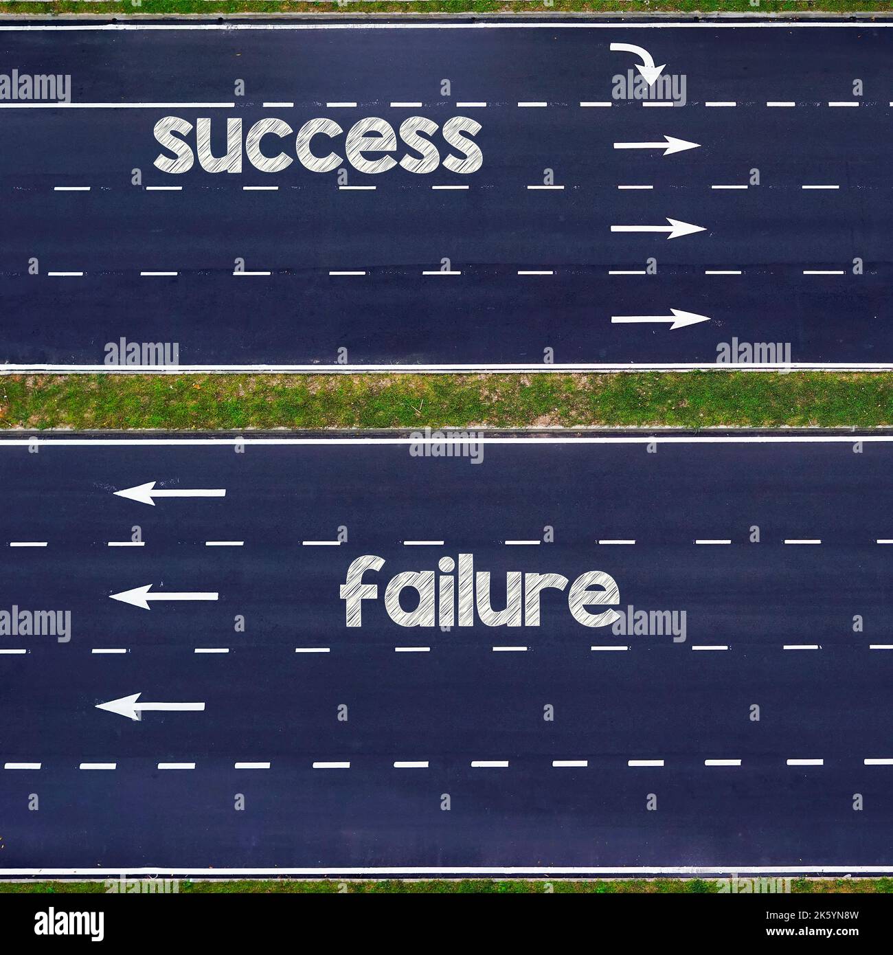 Top view of new asphalt road/highway from drone aerial with success and ...