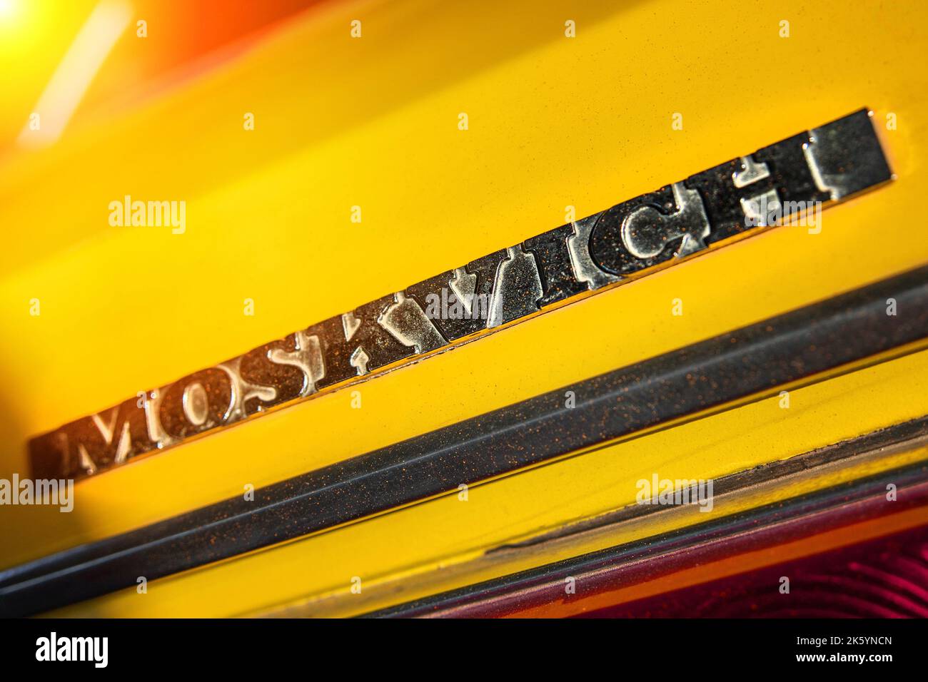 Moskvich logo on the trunk of a retro Moskvich car Stock Photo - Alamy