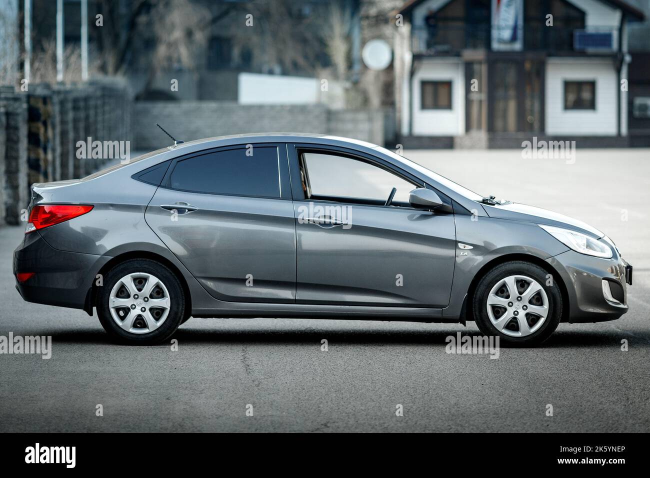 Hyundai accent in grey color, right side view Stock Photo - Alamy