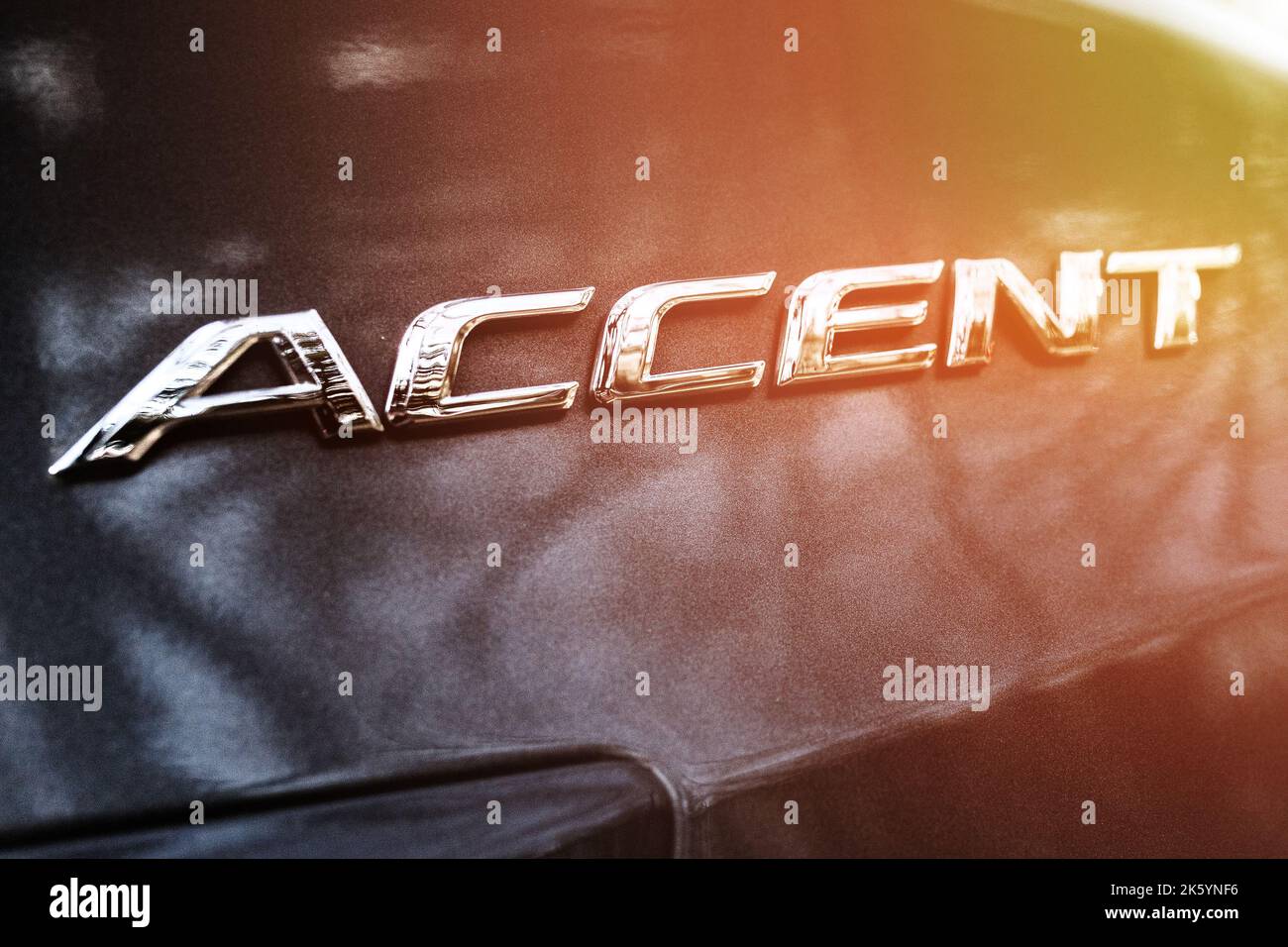 ACCENT logo on the trunk lid of a Korean Hyundai car Stock Photo - Alamy