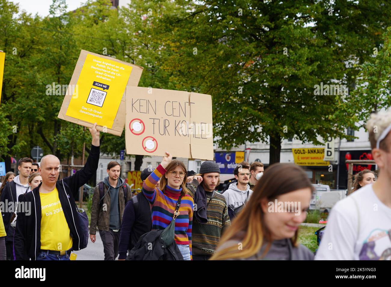 A group of young people demonstrating on the streets of Hamburg as part ...