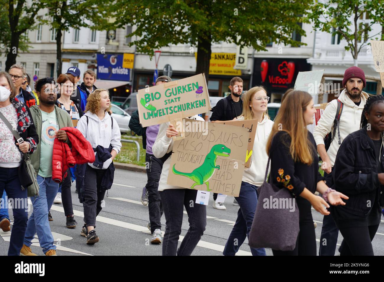 A group of young people demonstrating on the streets of Hamburg as part ...