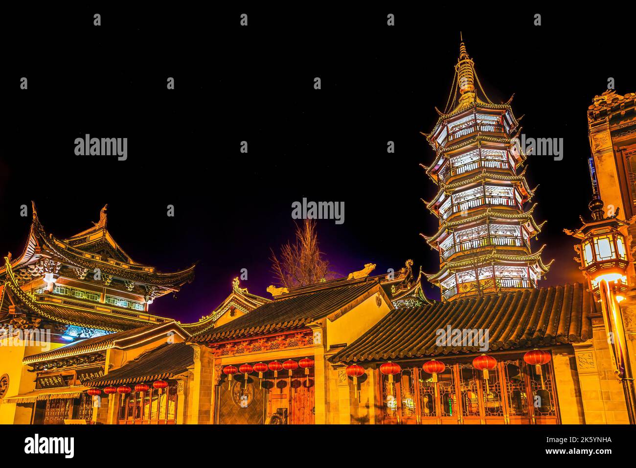 Buddhist Nanchang Nanchan Temple Pagoda Tower Night Illuminated Stars ...