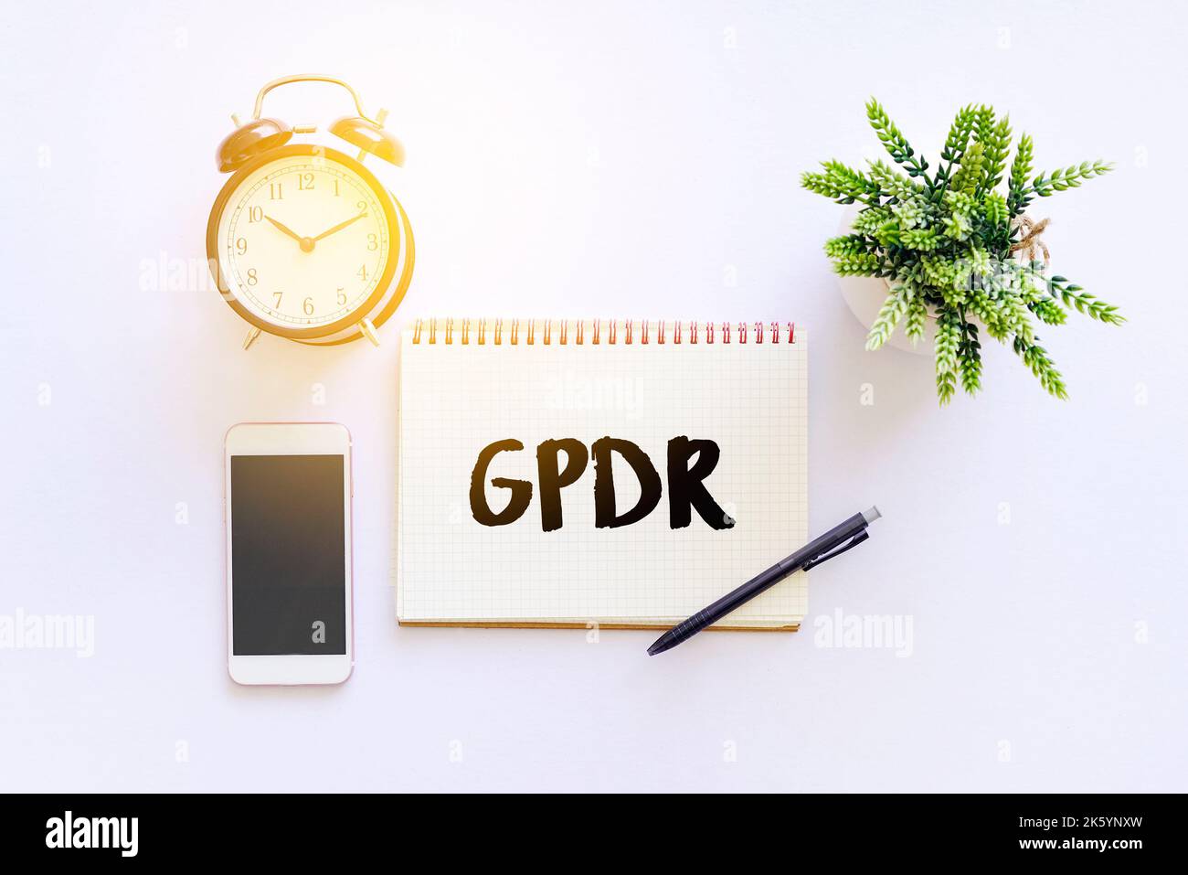 General Data Protection Regulation (GDPR) WORD notepad top view white ...