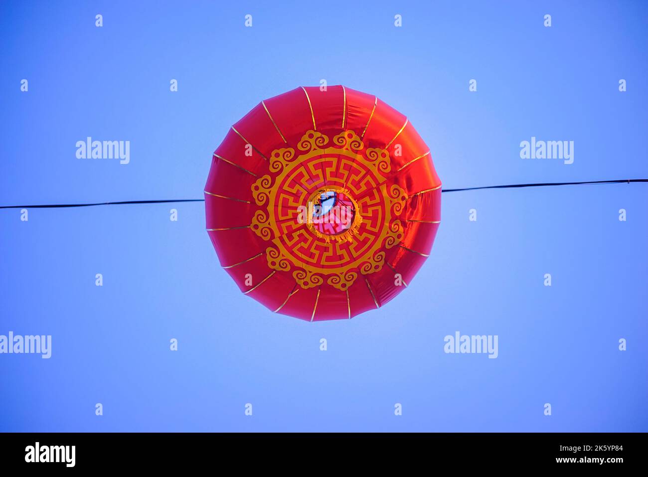 Beautiful Chinese new year red color lanterns during blue hour Stock ...