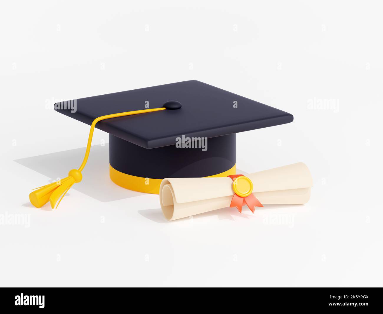 Student graduation cap and diploma scroll. Concept of academic tuition ...