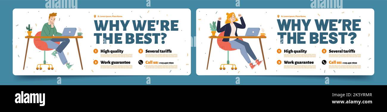 Why we are best, promotion banner of freelance, home office, online ...
