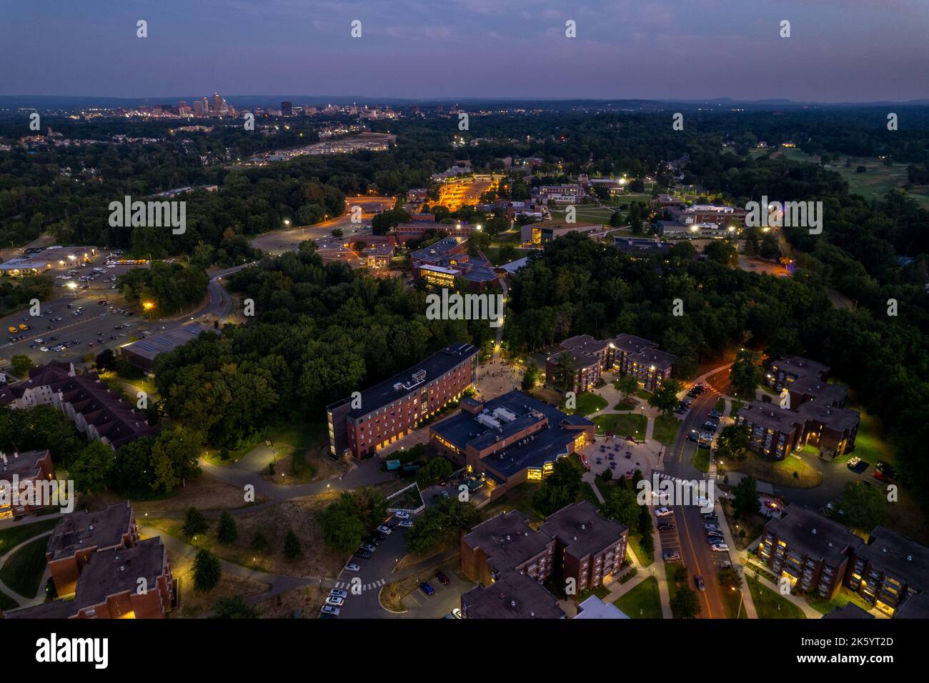 Aerial view of College Campus at Sunset Stock Photo - Alamy