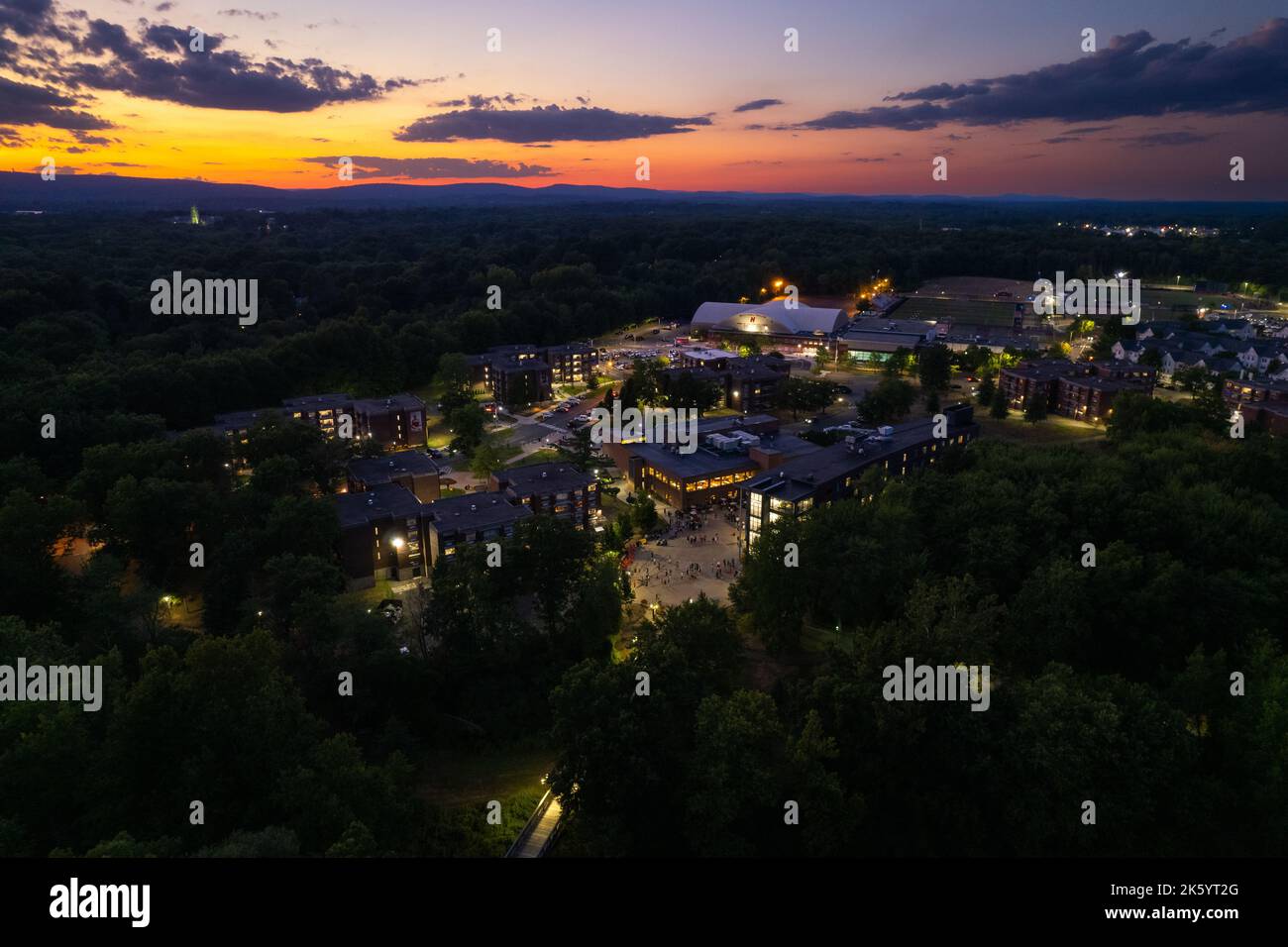 Aerial view of College Campus at Sunset Stock Photo - Alamy