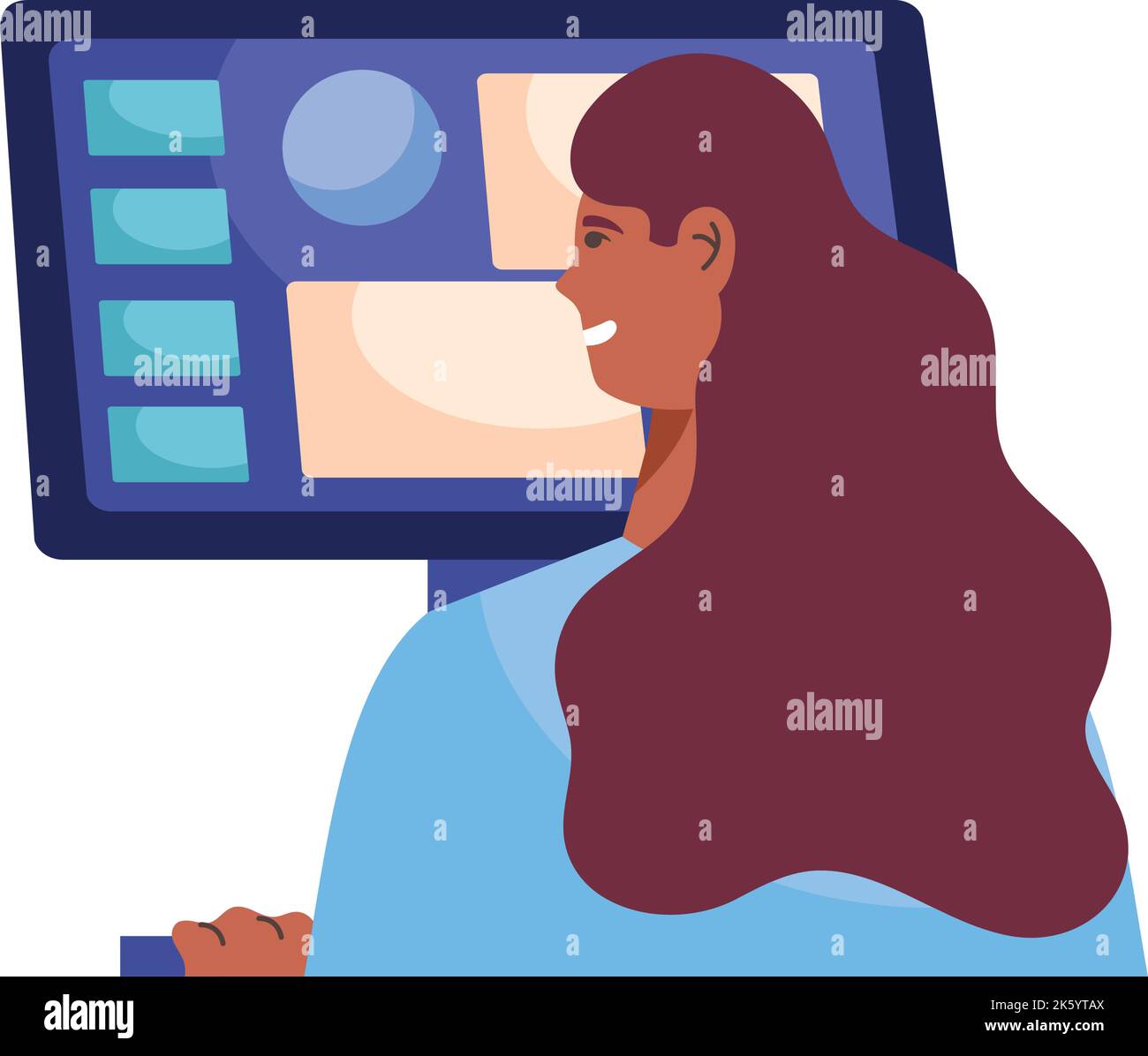 woman using desktop back Stock Vector Image & Art - Alamy