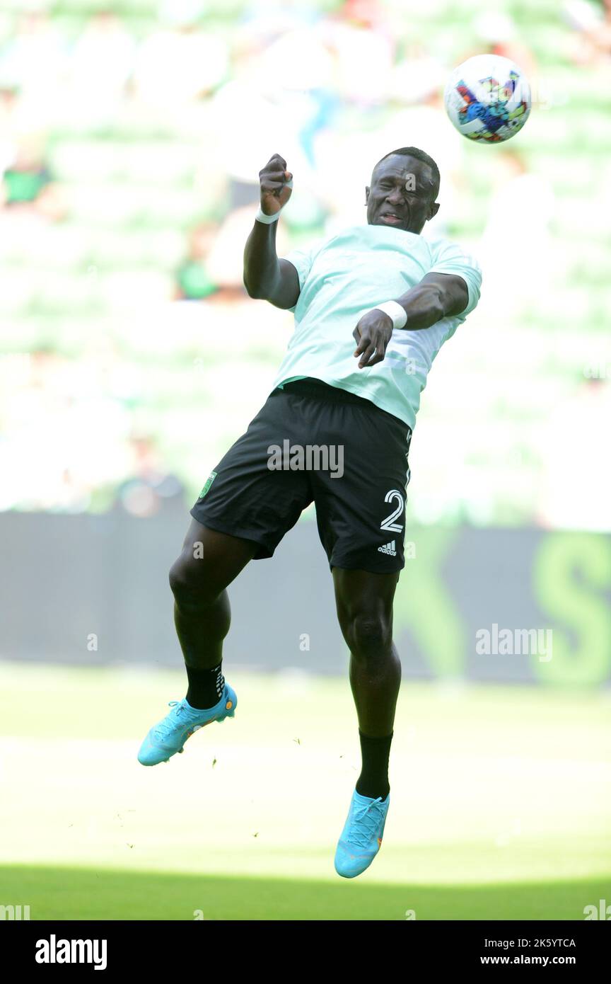 AUSTIN, TX - OCTOBER 9: Austin FC forward Moussa Djitte warms up prior ...