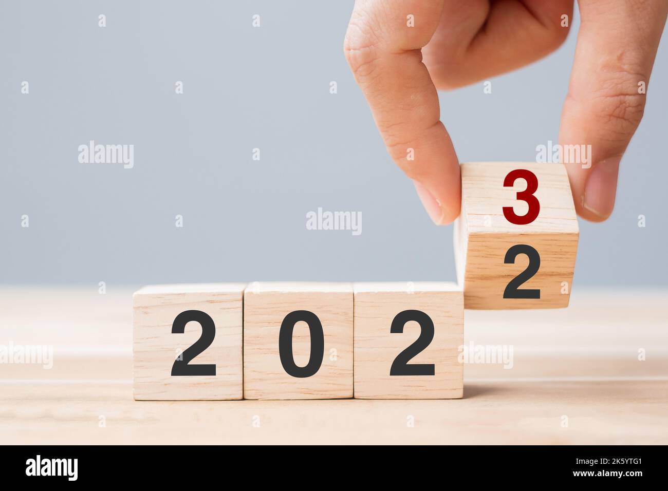 hand flip cube block 2022 to 2023 text on table. Resolution, review ...