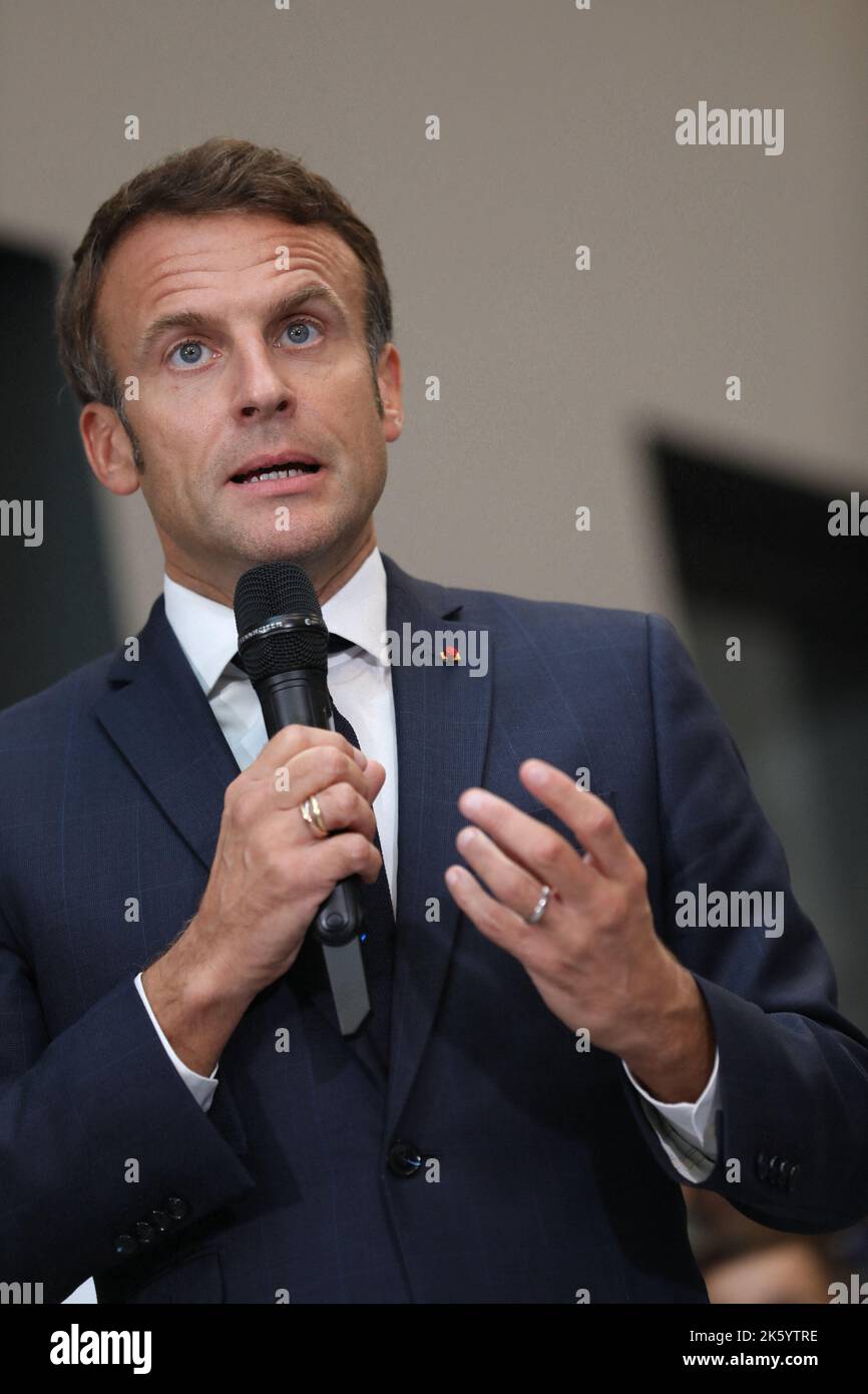 Laval, France.10 October 2022, The president of the french republic ...