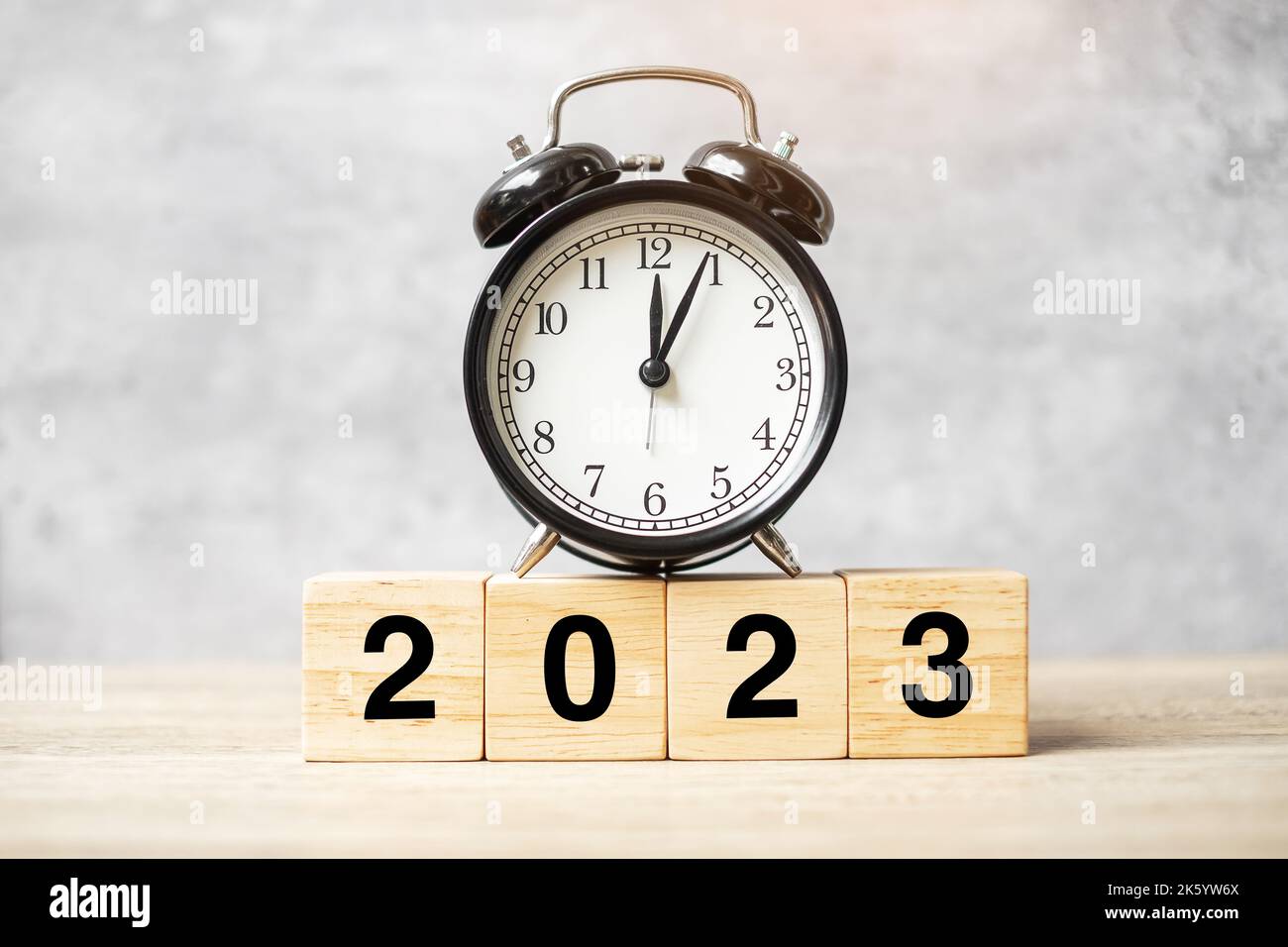 2023 text with clock on table. Resolution, time, plan, goal, motivation ...