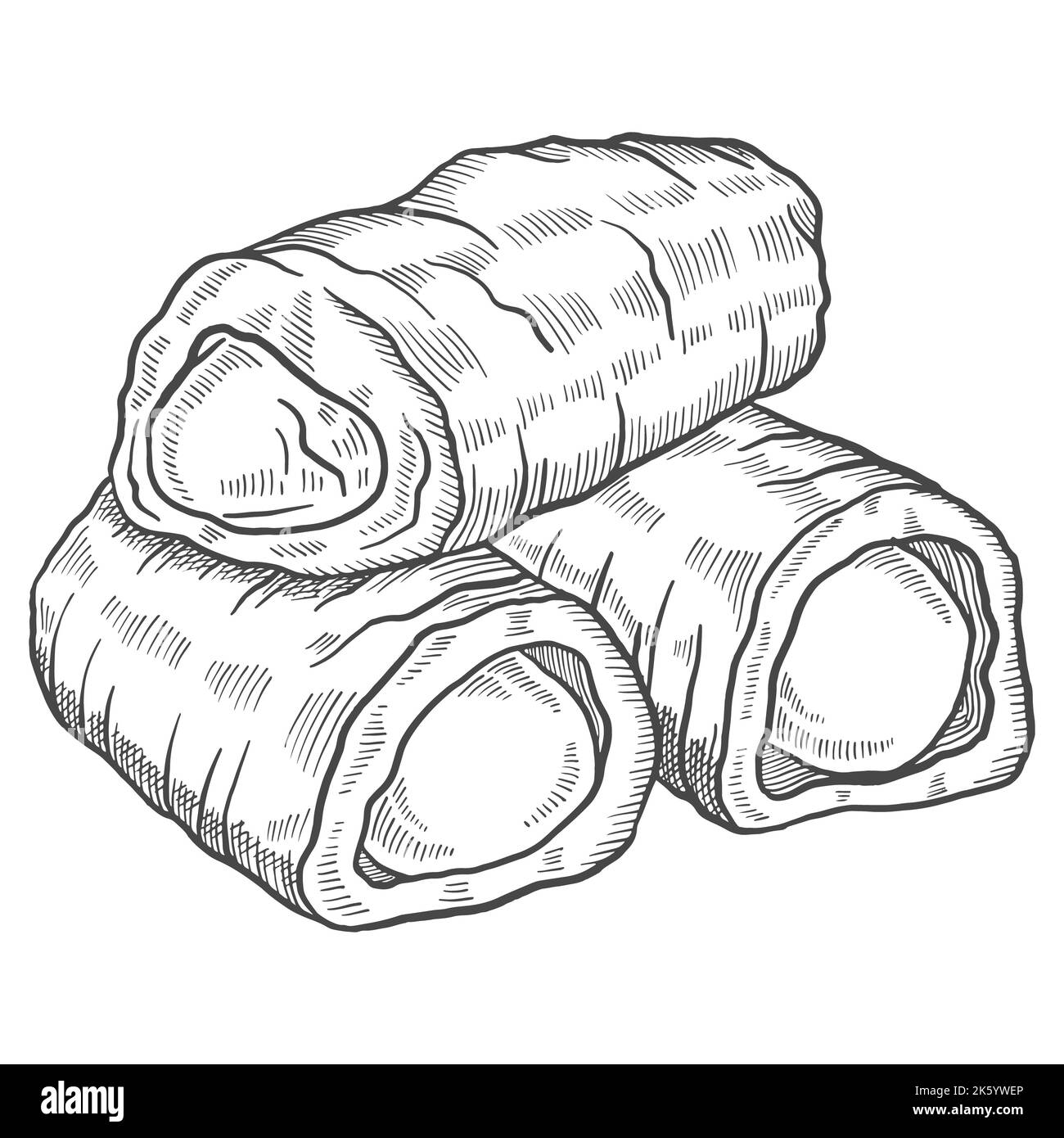 sausage roll british or england food cuisine isolated doodle hand drawn ...