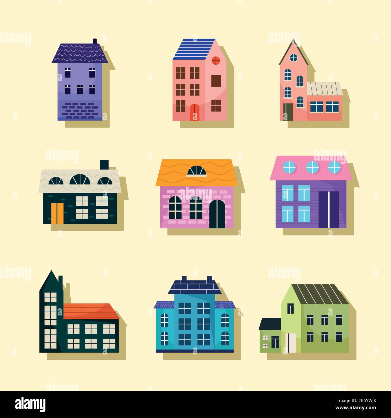 nine houses facades icons Stock Vector Image & Art - Alamy