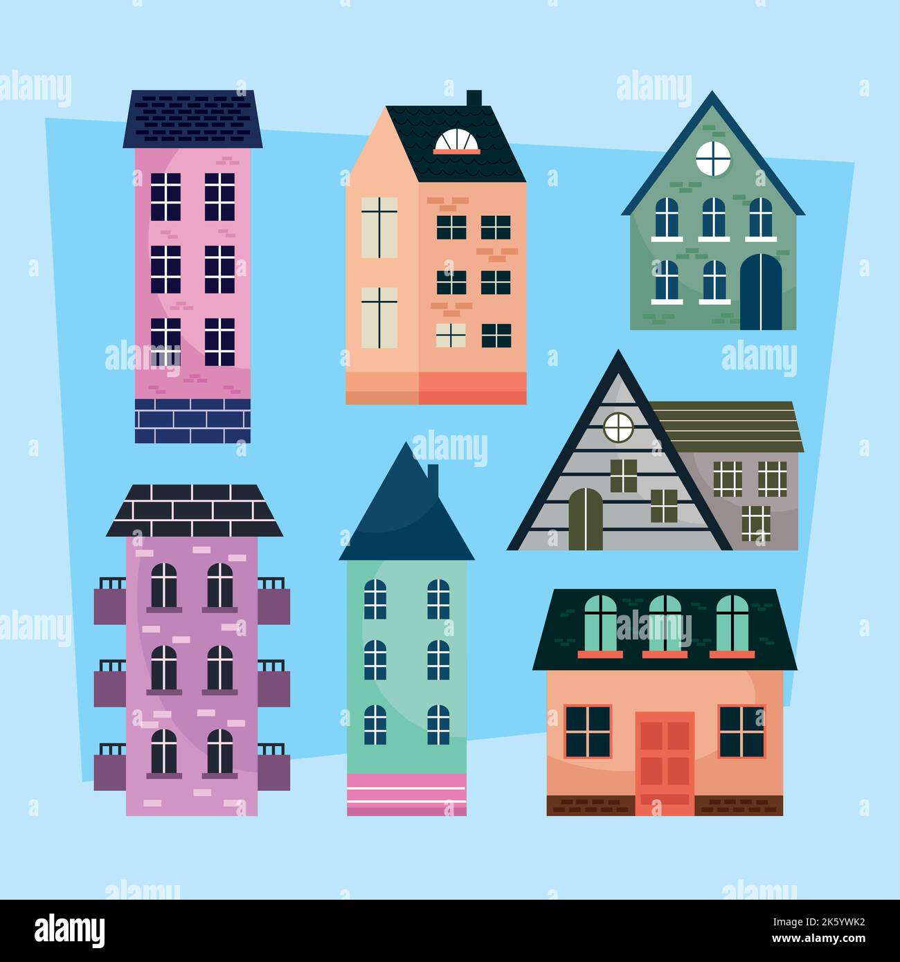 seven houses facades icons Stock Vector Image & Art - Alamy