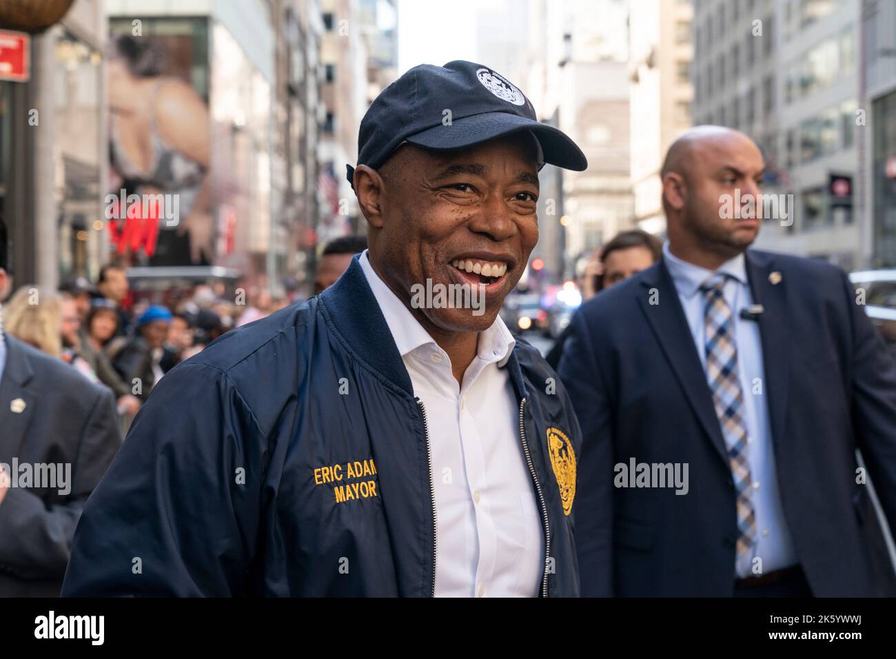 Mayor Eric Adams marches at annual Columbus Day parade on Fifth Avenue in Manhattan on October ...
