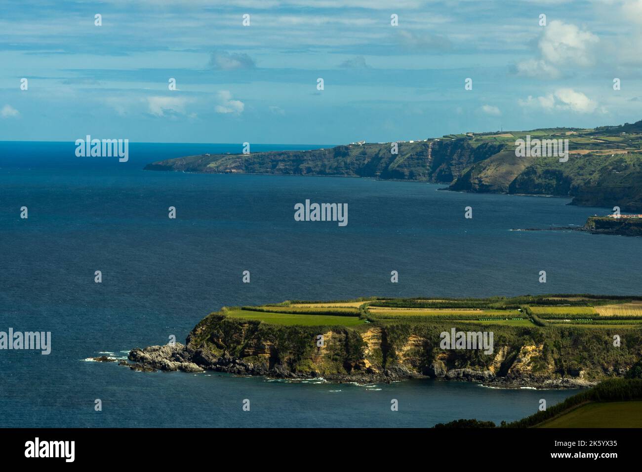 Panorama view to coastline of Sao Miguel island from Santa Iria ...