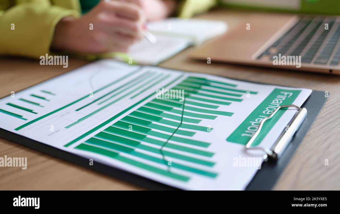 Clipboard with financial report with charts and graphs Stock Photo - Alamy