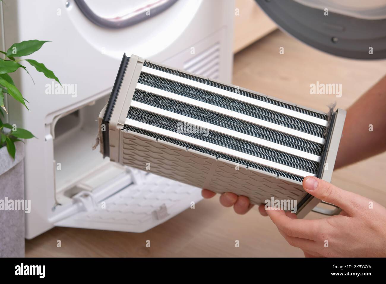 Drying machine with a full filter of lint, hair, dust, wool after the ...