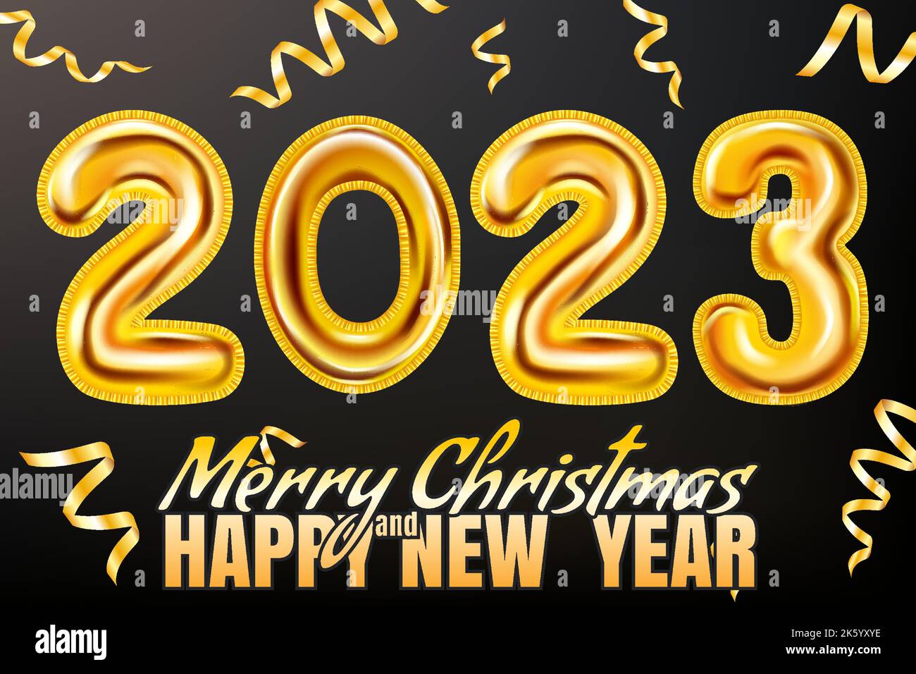 2023 Golden foil numerals balloons, Merry Christmas and Happy New Year ...