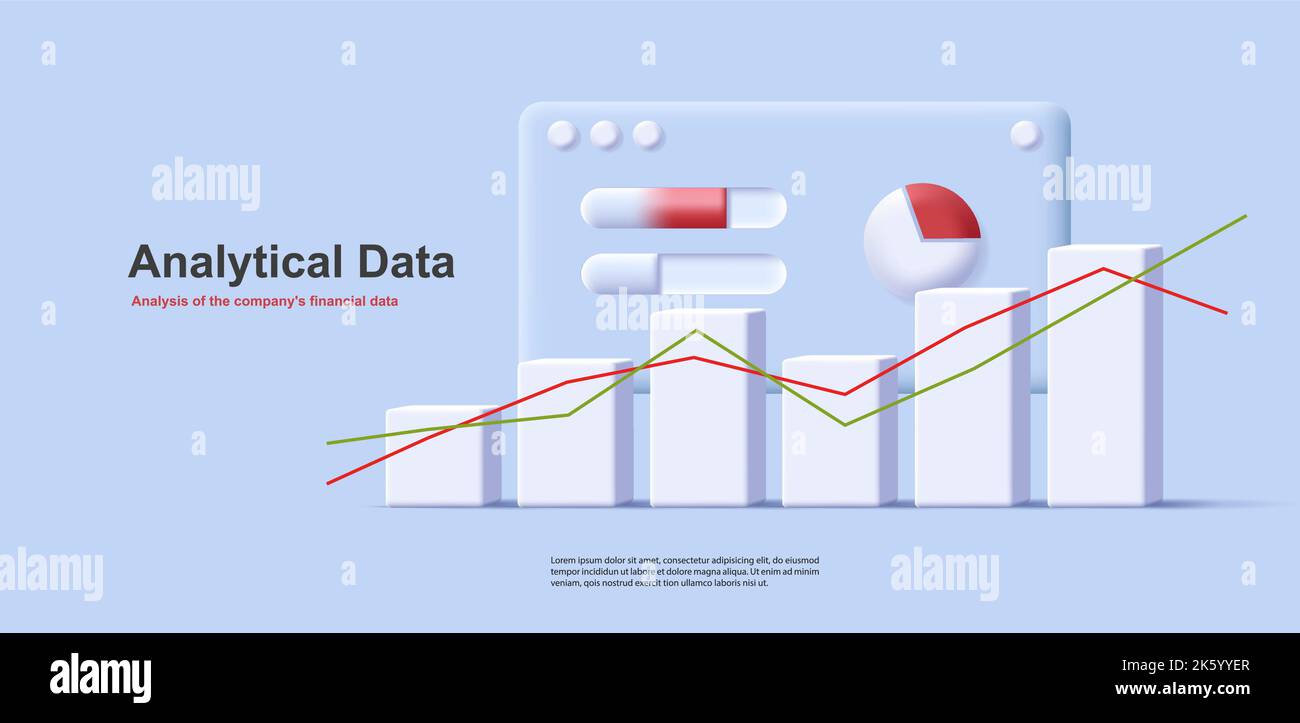 3d illustration with computer screen with graphics and charts and big ...