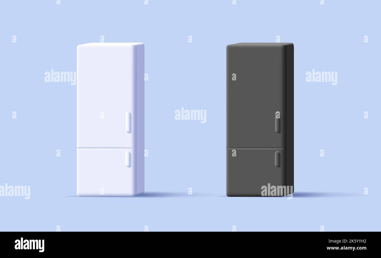 3d illustration of black and white fridge, cartoon render style ...