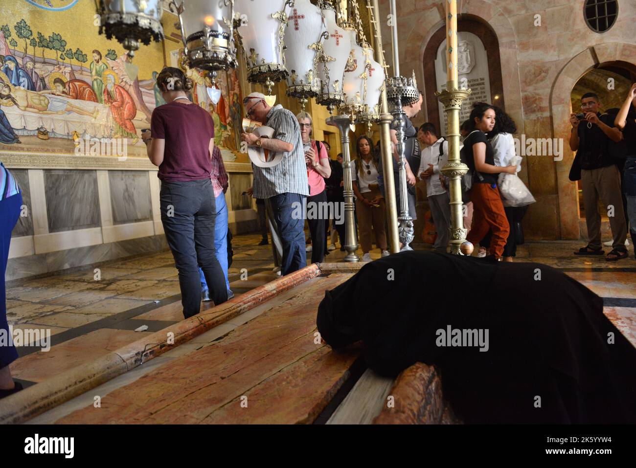 The Stone of Anointing inside the church of the holy Sepulchre in the ...